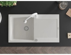 Mexen Leo, 1-komorový granitový dřez 900x500x190 mm a dřezová baterie Elia, bílá, 6501-20-670101-20