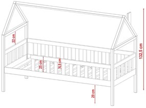 Dětská domečková postel z masivu borovice DIANA se šuplíky - 200x90 cm - ŠEDÁ
