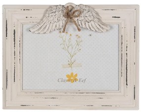 Bílý dřevěný fotorámeček Staas s andělskými křídly a s patinou – 18x13 cm