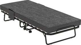 Skládací postel pro hosty HOMCOM s kolečky, matrace 10 cm, potah, cestovní postel s postranní kapsou Tmavě šedá 190 x 80 x 42 cm | Aosom
