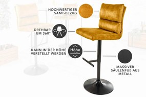 Designová barová otočná židle Frank hořčičný samet