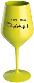 JSEM HYDRA. RÁDA HYDRATUJI! - žlutá nerozbitná sklenice na víno 470 ml