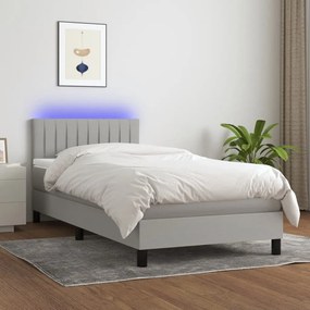 vidaXL Box spring postel s matrací a LED 100x200 cm textil [3133295] Barva: světle šedá