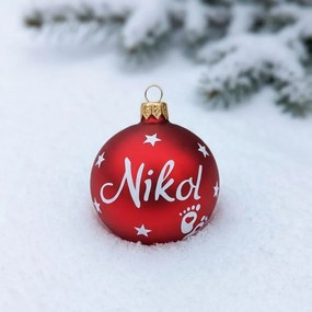 Skleněná vánoční ozdoba pro miminko se jménem - červená 7 cm