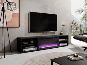 TV skříňka s krbem Loloz 180, Barva: černá, Krb: černý