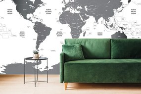 Samolepící tapeta mapa světa s jednotlivými státy v šedé barvě - 150x100 cm