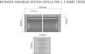 DEOKORK Ratanová variabilní sestava SEVILLA  pro 2-3 osoby (šedá)
