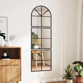HOMCOM nástěnné zrcadlo 60 x 180 cm trojdílné, zakřivené zrcadlo s kovovým rámem, dekorativní visící zrcadlo, okno zrcadlo pro koupelnu a obývací pok…