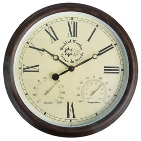 Venkovní nástěnné hodiny s římskými číslicemi a teploměrem Esschert Design