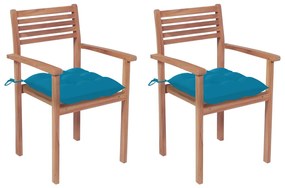 Zahradní židle 2 ks světle modré podušky masivní teak,  3062281