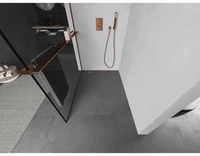 Mexen Kioto+ L, sprchová zástěna Walk-In s poličkou a věšákem 120 x 200 cm, 8mm čiré sklo černý vzor, ​​růžové zlato profil, 800-120-123-60-70