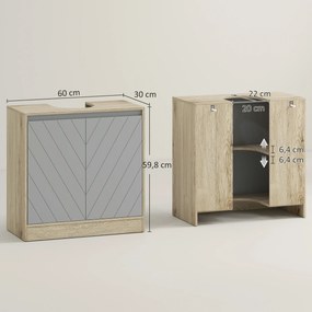 HOMCOM Podskříňková koupelnová skříňka volně stojící s dvojitými dveřmi a nastavitelnou policí Nosnost 50 kg 60x30x59,8 cm Dub a Šedá