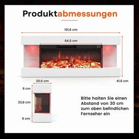 Costway Třístranný elektrický krb 102 cm s LED, bílý