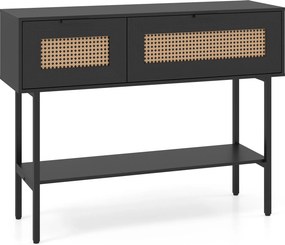 Costway Boho console table with 2 compartments a open shelf. Narrow hallway