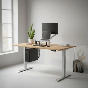 Výškově nastavitelný stůl OfficeTech D, 120 x 80 cm, šedá podnož, dub zlatý