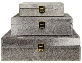 Šedý Bijoux box z hovězí kůže (sada 3ks) - 25,5*25,5*8cm