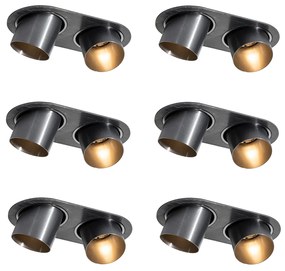 Sada 6 zapuštěných bodových svítidel Gunmetal GU10 50mm 2-Lights - Installa
