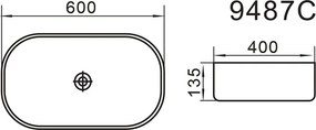 Erga Emmeline, umyvadlo na desku 600x400x135 mm, bílá lesklá, ERG-V03-9487C-WH