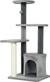 PawHut Škrabadlo 103 cm, kočičí strom s kočičí jeskyní, platformami, sisalovými škrabacími sloupky, plyšový míček pro kočky do 5 kg, šedá