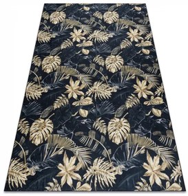 Kusový koberec vhodný k praní ANDRE 1311 Listí stromů palem protiskluzový černý zlatý Rozměr: 80x150 cm