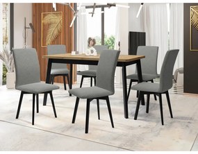 Jídelní jídelní stůl se 6 židlemi AL24, Barva dřeva: dub artisan - L, Potah: Hygge D91, Barvy nožiček: Bíla