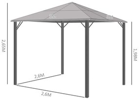Goleto Luxusní zahradní altán s pevnou střechou 300 x 300 x 265 cm | tmavě šedý