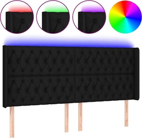 Čelo postele s LED černé 203 x 16 x 118/128 cm textil 3124408