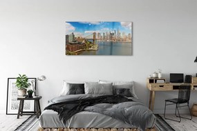 akrylový obraz Bridge panorama mrakodrapů 125x50 cm