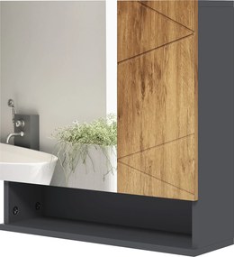 Kleankin Závěsný Koupelnový Zrcadlový Skříňkový Úložný Systém s Nastavitelnými Policemi, Moderní Design 55 x 17 x 55 cm, Přírodní Tmavě Šedá