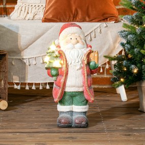 HOMCOM Figurína Santa Clause se stromkem a dárkem, 3 teplé bílé LED, na baterie, 50 cm