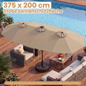 Costway Dvojitý slunečník s LED osvětlením Obdélníkový – 400 × 210 cm, hnědý