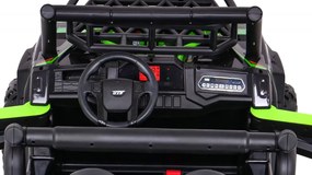 Ramiz Elektrická terénní bugina UTV pro děti zelená + dálkové ovládání + zavazadlový prostor + pomalý start + EVA kola + MP3 LED