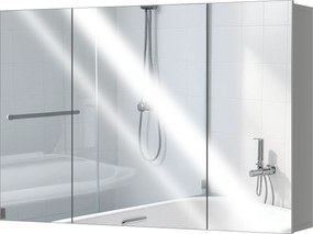 kleankin Nástěnná koupelnová skříňka s 3 zrcadlovými dveřmi a nastavitelnými policemi z MDF, šedá, rozměry 90Š x 15H x 60V cm