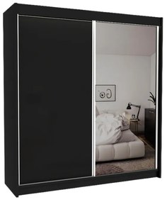 Skříň s posuvnými dveřmi a zrcadlem PATTI + Tichý dojezd, černá,200x216x61