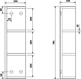 Sapho Sapho, RIWA otevřená police 20x70x15cm, levá/pravá, bílá (RW250), RIW250-0030