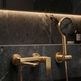 Rea Prime, nástěnná vanová baterie s ruční sprchovou soupravou, zlatá matná, REA-B6732