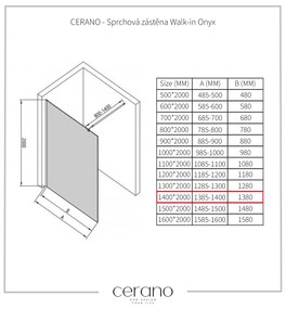 CERANO - Sprchová zástěna Walk-in Onyx L/P - kulatá vzpěra - chrom, grafitové sklo - 140x200 cm, CER-CER-8050BD212