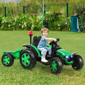 Costway 12 V dětský elektrický traktor s přívěsem – 151 × 68 × 70 cm, zelený