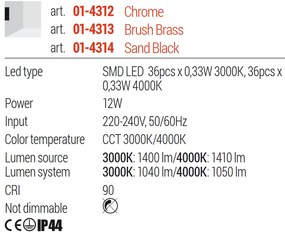 Světla a lustry REDO GROUP Redo RIGO koupelnové světlo LED 12W CCT 3000K/4000K mosaz