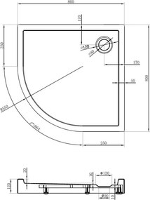 Mexen Flow+ čtvrtkruhová sprchová vanička 80 x 80 cm, bílá lesklá, 46Q108080H