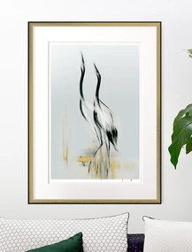 Minimalistický obraz s párem jeřábů do elegantního interiéru - „Harmonie 2, Prchavá Série”