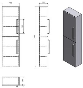 Sapho THEIA skříňka vysoká 40x138x19,3cm, levá/pravá, dub stříbrný, TH400-1111