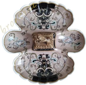 Porcelánová miska s bronzovým lvem – dekorativní servírovací mísa ve stylu Art Nouveau