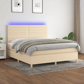Box spring postel s matrací a LED krémová 180x200 cm textil 3135538