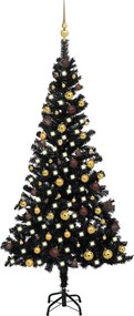 vidaXL Umělý vánoční stromek s LED a sadou koulí 180 cm PVC [3077504] Barva: Černá a růžová
