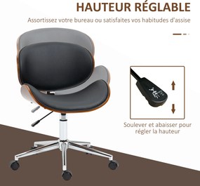 Vinsetto Vintage Design Kancelářská Židle S Výškovým Nastavením 360° Otočné Sedadlo Chromovaná Dřevěná Poplar Syntetická Úprava 53L x 53W x 77-87H cm