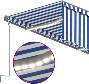 Automatická markýza roleta LED a senzor větru 3x2,5 m modrobílá 3069391