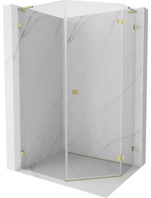 Mexen Lunar, L pravý výklopný pětiúhelníkový sprchový kout 80 x 100 cm, 8mm čiré sklo, zlatý profil, 831L-080P-100L-50-00-P