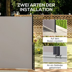 Outsunny výsuvná boční markýza 300 x 140 cm Zahradní markýza s UV ochranou Windbreak Metal Polyester Light Grey | Aosom.de