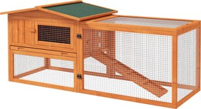 PawHut bouda pro malá zvířata z jedlového dřeva 156x58x68cm s asfaltovou střechou, venkovní domek pro malá zvířata, podlahová vanička a rampa, oranžo…